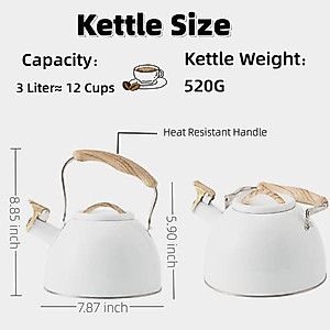 Tea Kettle, 3.2 Quart Whistling Tea Pot for Stovetop,Tea Kettles Stove Top with Cool Grip Ergonomic Handle, Stainless Steel Teapot White