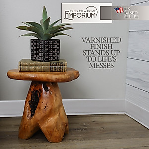 Creekview Home Emporium Tree Stump End Table - 14 Inch Natural Fir Wood Side Table - Rustic Bedside Nightstand - Decorative Stool Plant Stand for Cabin Furniture - Log Plant Stand for Outdoor Garden