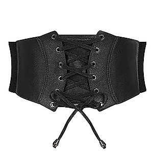 JASGOOD Wide Elastic Corset Belt for Women Vintage Lace-up Tied Waspie Waist Belt for Dress