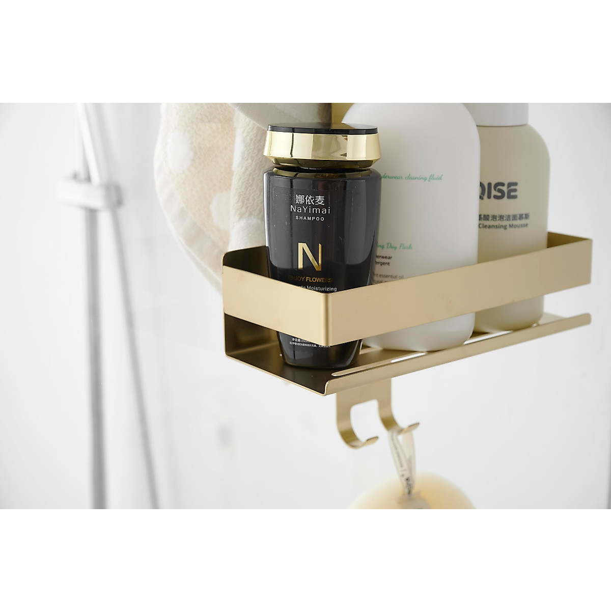 Hiendure Gold Shower Caddy Over Shower Door - 2 Tier Hanging Shower Caddy Organizer No Drilling, Shower Storage Shelf for Indoor Shower, Bathroom, Bedroom, Kitchen