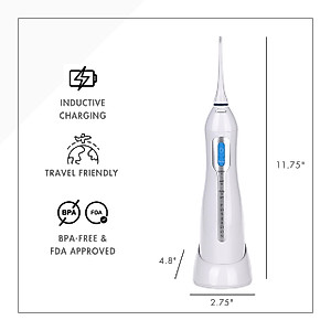 ToiletTree Products Oral Irrigator by Poseidon Portable and Cordless Water Flosser (w/Charging Cradle, White)