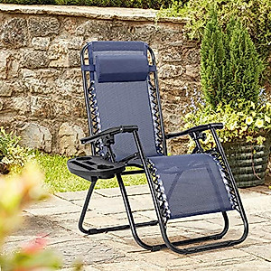 JUMMICO Zero Gravity Chair Patio Outdoor Adjustable Reclining Folding Chair Lawn Lounge Chair for Deck Beach Yard and Beach with Pillows Set of 2 (Dark Blue)