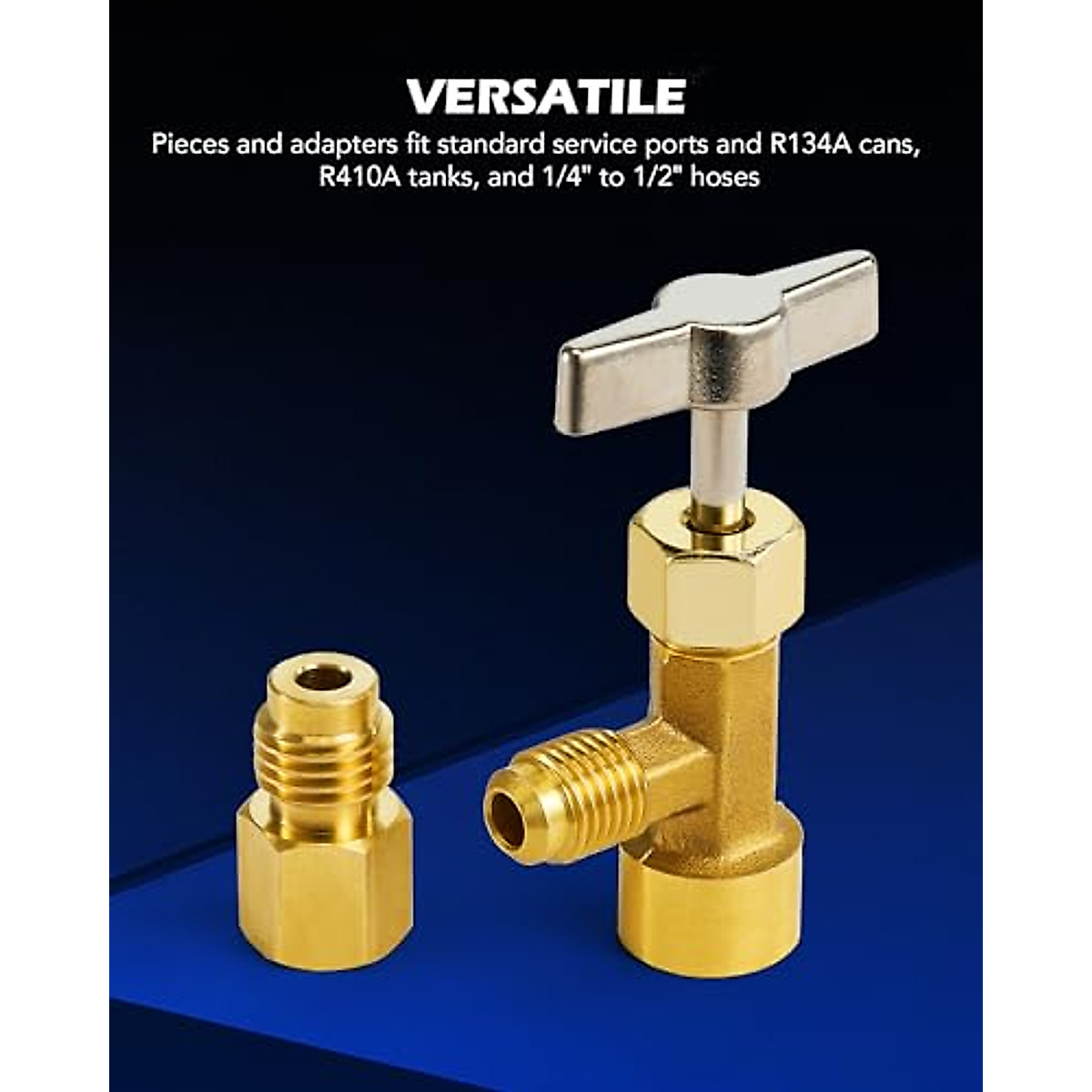 Orion Motor Tech AC Adapter Tool Kit, 8-Piece AC Gauge Hose Conversion Adapters Including R134A Can Tap, R134A Quick Couplers, R410 Adapters, Tank Adapter and Valve Core Remover