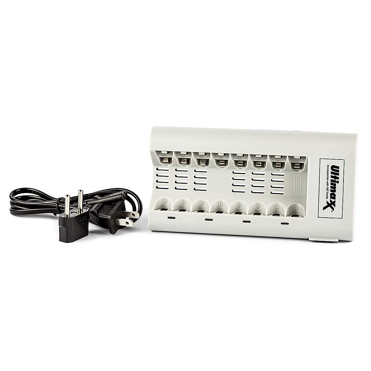 Ultimaxx Charger with Batteries – 8 Port Battery Charger and 2X 4 AA Batteries 3150mAh Memory Free- Rechargeable, Ni-MH, Durable & Long-Lasting Batteries