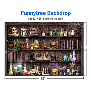 Funnytree 82" x 59" Mad Scientist Laboratory Backdrop for Kids Boy Halloween Spooktakular Creepy Skull Poison Apothecary Witch Kitchen Birthday Baby Shower Party Supplies Decorations Banner Background