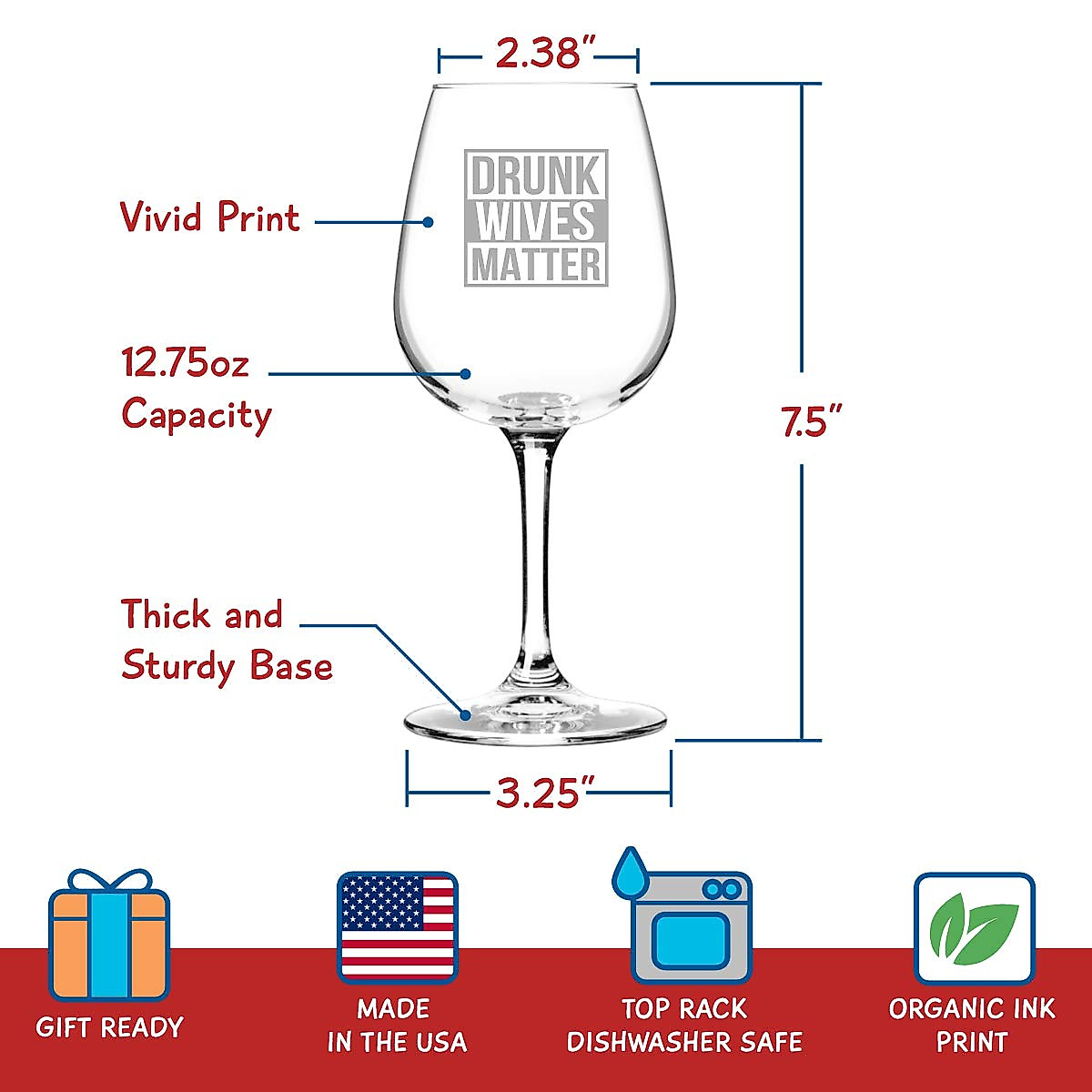 Drunk Wives Matter Wine Glass- Gifts for Women- Premium Birthday Gift for Her, Mom, Best Friend- Unique Present Idea from Husband to Wife