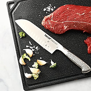 hecef 7 inch Santoku knife High Carbon Stainless Steel Japanese Chef Knife with Hammered Hollow Handle, Ultra Sharp Asian Chopping Kitchen Knife for Meat & Fish & Vegetable & Fruit