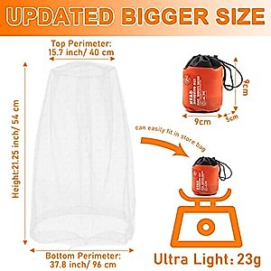 Benvo Mosquito Head Net Mesh, Face Neck Fly Netting Hood from Bugs Gnats Noseeums Screen Net for Any Outdoor Lover- with Carry Bags Fits Most Sizes of Hats Caps (2pcs, White, Updated Big Net)