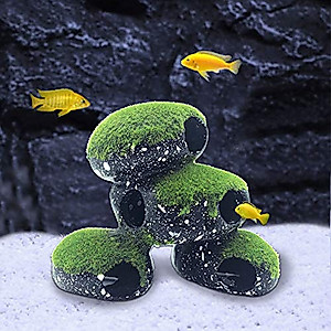 PINVNBY Stone Aquarium Hideaway Decoration Resin Cichlids Rock Decor with Artificial Moss Betta Cave Hideout Shelter Tunnel Fish Tank Ornament for Shrimp,Short Bream and Crayfish(L)