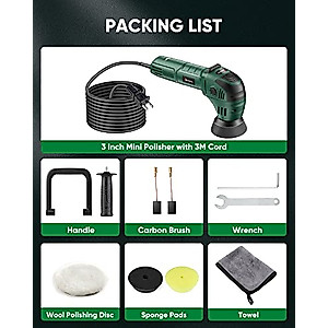 3 inch Car Buffer Polisher, Aiment Oribtal Mini Polisher, 6 Variable Speed 3000-6400RPM Dual-action Car buffer for Car & Motorcycles Detailing Hard to Reach Areas Polishing