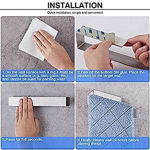 Stainless Steel Hand Towel Bar - Self Adhesive Towel Rack Stick on Wall, SUS-304 Brushed Towel Holder, Strong Sticky Towel Ring, Contemporary Style Towel Hanger No Drilling