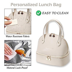 BAKLUCK Lunch Bag Women, Insulated Lunch Box Bag Compact Size with Large Capacity Lunch Tote Bag, Simple Modern Double Decker Waterproof PU Leather - Beige Lunch Bag for Work, Picnic, Travel