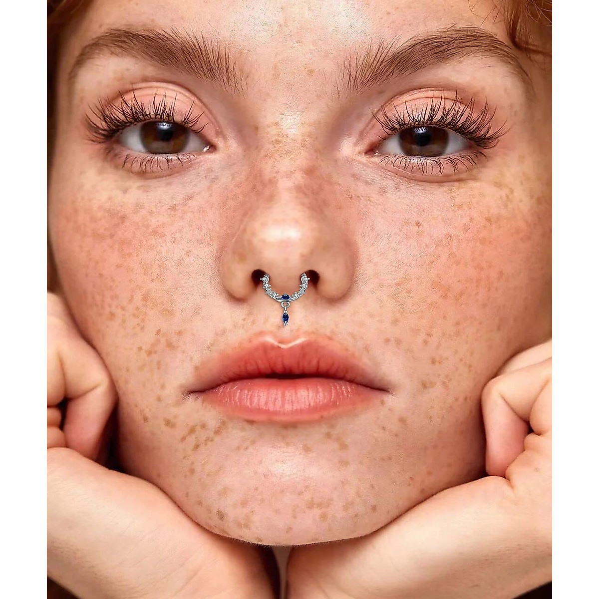 16G Septum Rings Blue Waterdrop Diamond Dangle Septum Jewelry CZ Planet Lucky Star Daith Earring 361L Surgical Stainless Steel Cartilage Piercing Crescent Moon Hinged Earrings Nose Helix Ring Clicker