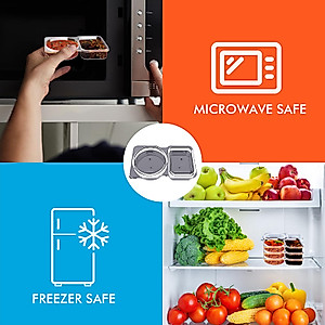 Double Compartment Condiment Containers with Lids, 2024 New Disposable 2 Compartment Snack Containers, Portion Cups Reusable Plastic Snack Container for to-go Sauce, Sampling, Travel Snack (32 PCS)