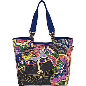 Laurel Burch Shoulder Tote 21"X5"X15", Carlotta's Cats Blue
