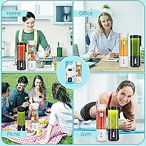 Portable Blender for Shakes and Smoothies,17oz Personal Size Blender with USB Rechargeable and 6 Blades, Fruit Veggie Fresh Juicer Mini Portable Blender Cup for Travel Sports Kitchen (White)