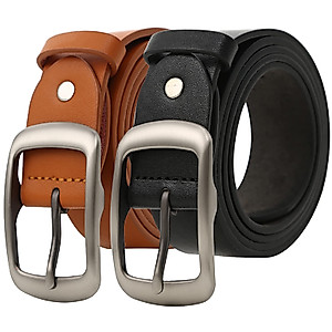 Ssumday 2 Pack Women's Womens Girl Female Ladies Black Brown Waist Leather Belts for Jeans Pants Dress Dresses with Fashion Pin Buckle(RZKBR-M)