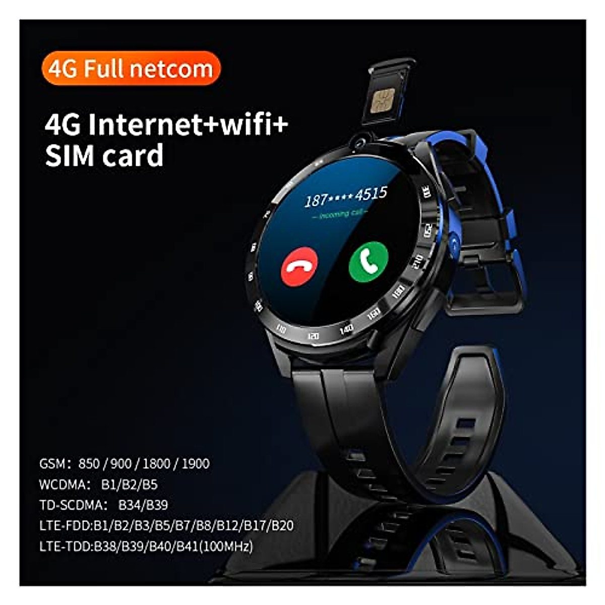 ZUONU Smart Watch Android 11 Sports Fitness Tracker GPS WiFi Men Watch Phone Camera Video Call RAM:6G RDM:128G (Color : C)