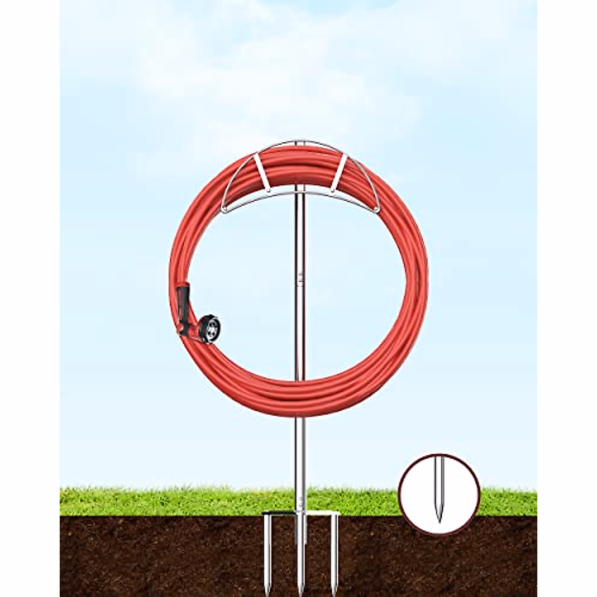 Stainless Steel Hose Holder, Meykwod Garden Hose Holder Freestanding, Water Hose Holders for Outside, In ground Heavy Duty Hose Organizer Outdoor, Hose Rack for Outside Yard