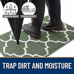 OLANLY Indoor Door Mat, 32x20, Non-Slip Absorbent Resist Dirt Entrance Mat, Washable Low-Profile Inside Floor Mat Doormats for Entryway, Green