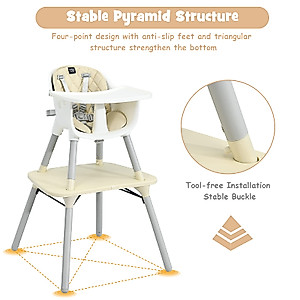 BABY JOY High Chair, 5 in 1 Convertible Highchair for Babies & Toddlers | Booster Seat | Table and Chair Set | Infant Feeding Chair with Removable Tray, Safety Harness, Removable Cushion (Beige)