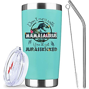 ATHAND Mamasaurus Cup,Tumbler,Mama Water Bottle,Gifts for Mom from Daughter Son Husband- 20 OZ Insulated Tumbler Cups with Lid Straw - Mom Birthday Gifts,Gifts for Best Mom Ever from Daughter Son