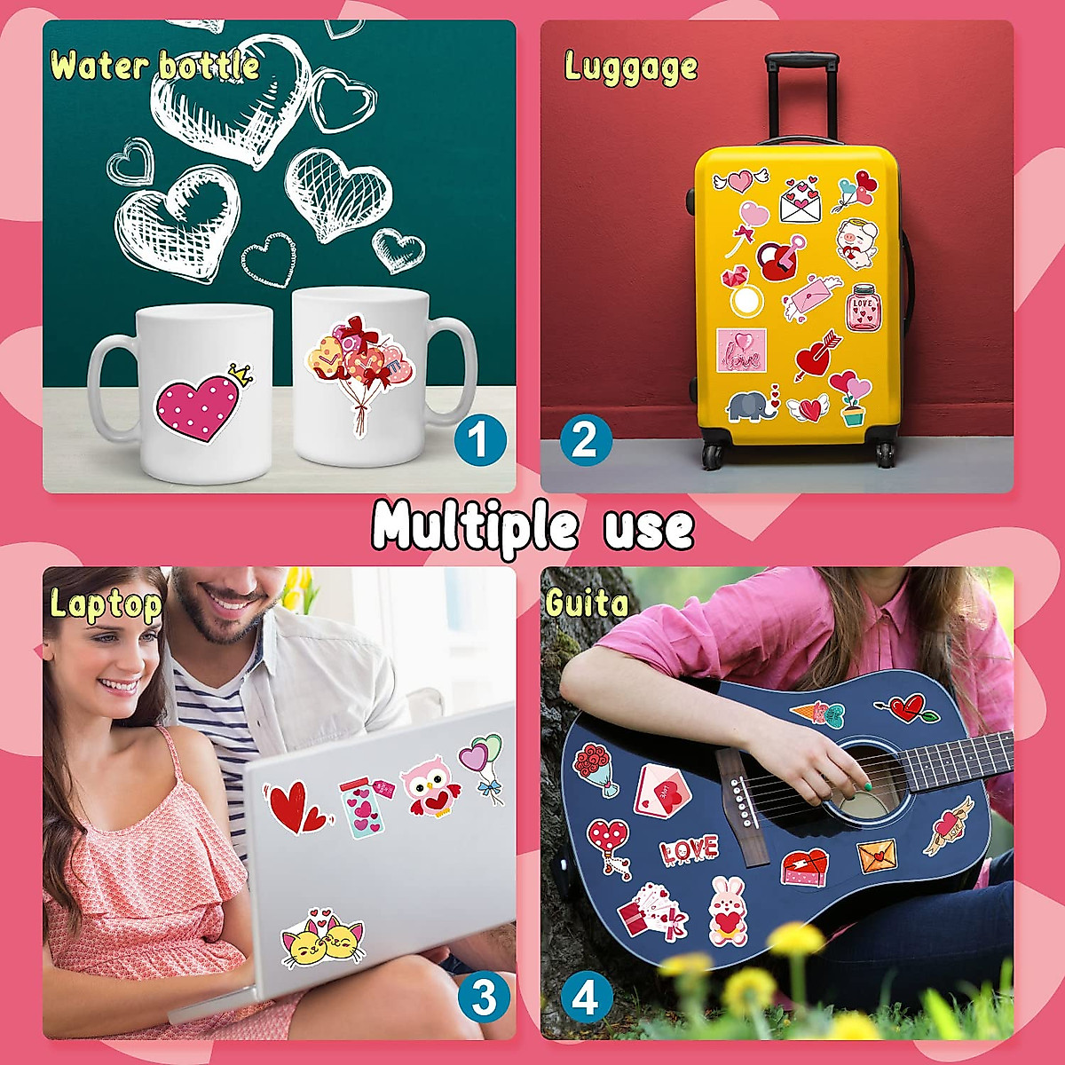 Partywind 150 PCS Valentine's Day Stickers, Waterproof Heart Love Stickers for Valentines Decorations, Cute Valentines Day Prizes for Kids Classroom, Water Bottle/Laptop/Computer Decor