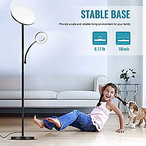 Floor Lamp,Upgraded 42W 3700LM Super Bright LED Torchiere Living Room Lamp with Adjustable Reading Light,Dimmable Modern Standing Lamp with Remote & Touch Control for Room Bedroom Office Floor Light