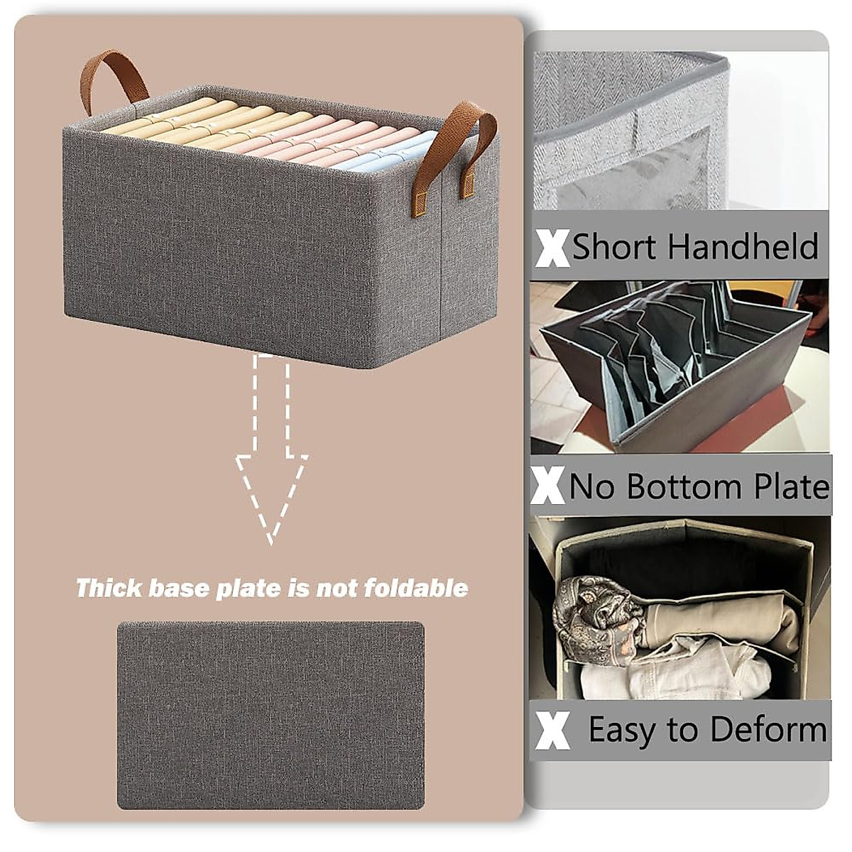 Eytueo 6 Pcs Wardrobe Clothes Organizer with Thickened Base Plate, Steel Frame Drawer Organizer Clothes with Handles, Folable Clothes Storage Box for Jeans Sweater Blanket Toys