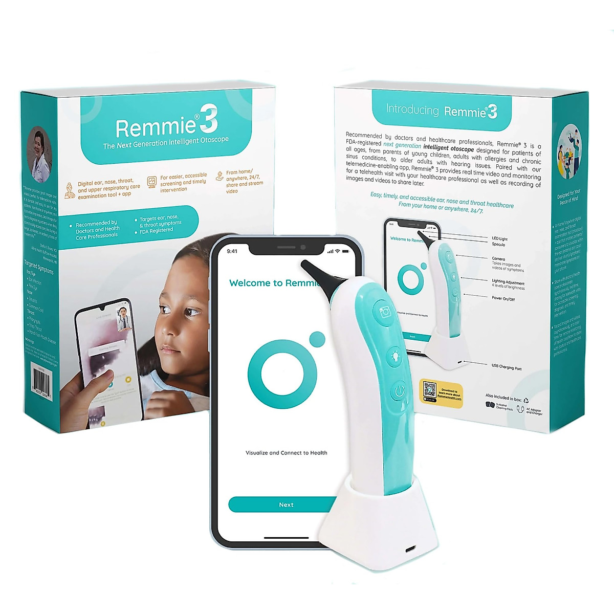 Wireless Otoscope Ear Camera - Remmie 3 The Next Generation FDA-Registered Intelligent Otoscope with Light Camera