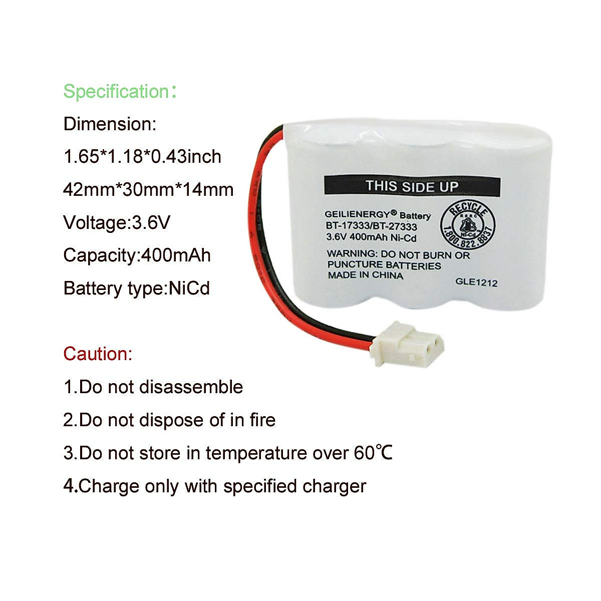 Geilienergy BT-17333 BT-27333 Handset Telephone Rechargeable Battery 2/3AA 3.6V NI-CD Cordless Phone Battery Compatible with Vtech BT17333 BT27333 BT-17233 BT17233 BT-163345 CS5121 (Pack of 1)