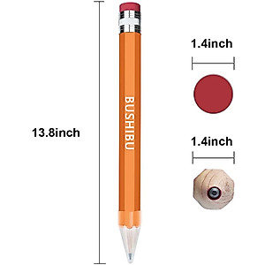 Wooden Jumbo Pencils for Prop/Gifts/Decor - 14 Inch Funny Big Novelty Pencil with Cap(Orange Red) for Schools and Homes by BUSHIBU