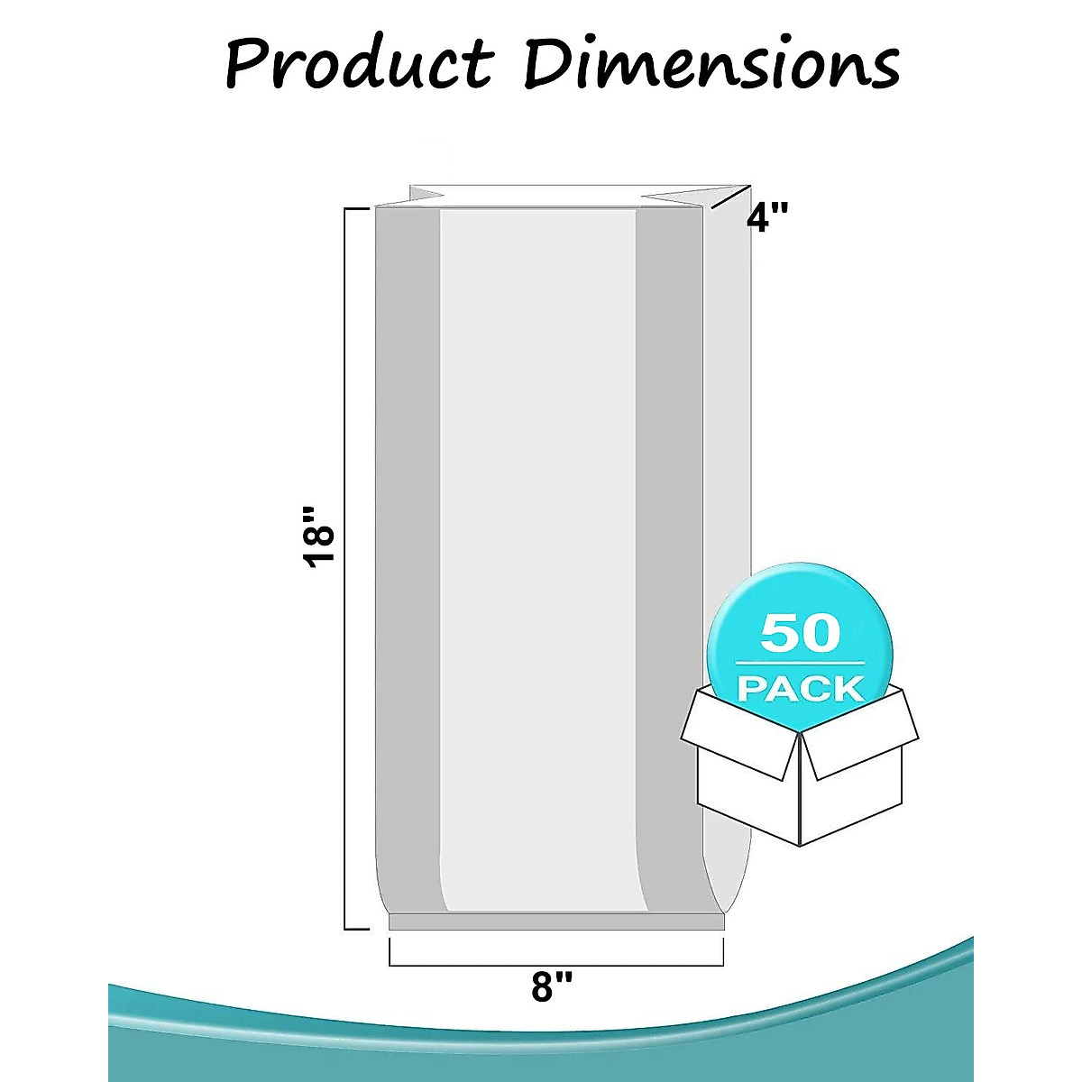 Large Bread Bags with Ties, 8 x 4 x 18", 50 Pack, Clear, Reusable, Bulk Bread Bags for Homemade Bread, Plastic Bakery Bags, Clear Bread Loaf Packing Bags