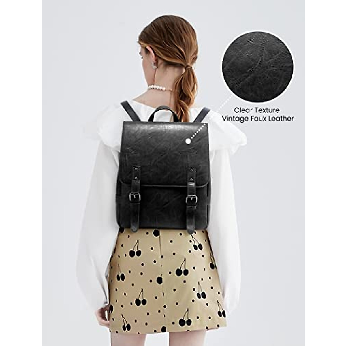 LOVEVOOK Leather Backpack Purse Black Vintage Backpack for Women Girls Travel Daypacks Bags Fits for Ipad with Small Clutch 2pcs