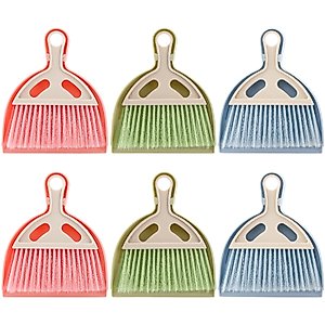 SOUJOY 6 Pack Small Dustpan and Brush Set, Whisk Broom and Dust Pan with Handle, Nesting Tiny Cleaning Broom, Mini Hand Broom and Dustpan Set for Table, Desk, Keyboard, Cars and Pet Nest
