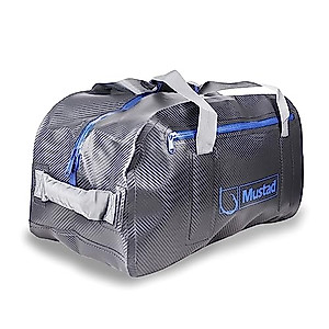Mustad Dry Duffle Bag 50L, Water-Resistant 500-Denier Tarpaulin, Zippered Main Compartment, Adjustable Shoulder Straps, Grey/Blue