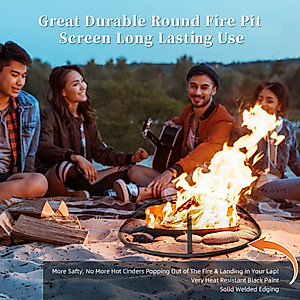 36Inch Round Fire Pit Spark Screen Cover,Outdoor Patio Mesh FirePit Screens,Heavy Duty Steel Domed Fire Pit Ember Guard with Handle