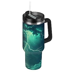 Selerdon 40 oz Tumbler Tornado Green with Handle and Straw Lid Vacuum Stainless Steel Insulated Water Bottle Travel Mug Car Cup Holder Friendly BPA Free for Gym Travel Office