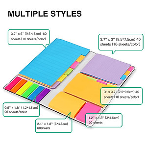 Sticky Notes Set, Hommie Colored Divider Self-Stick Notes Pads Bundle, Prioritize with Color Coding, 60 Ruled (3.7x6), 40 Dotted (3.7x3), 40 Blank (3x3.7), 60 Per Rectangular, 25 Per PET Color