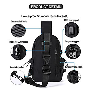 Sling Bag Crossbody Backpack Shoulder Bag for Men Women, Black Hiking Daypack Multipurpose Anti-Theft Cross Body Chest Bags, Small Lightweight One Strap Backpack for Walking Biking Travel Cycling