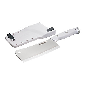 Farberware Edgekeeper Triple Riveted Cleaver Self-Sharpening Blade Cover, High Carbon-Stainless Steel Kitchen Ergonomic Handle, Razor-Sharp Knife, 6 Inch, White