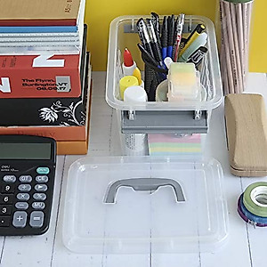 Farmoon 3.5 Quart Clear Storage Bin, Small Plastic Stackable Box/Cotainer with Lid and Grey Handle, 6 Packs