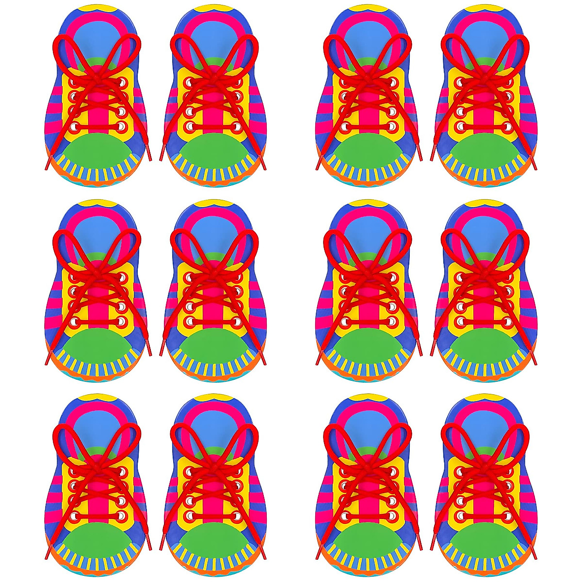 ZAKVOOR 12 Sets of Shoelace Threading Teaching Toys Learn to Tie Shoelaces Kindergarten Early Educational Rope Practice Bowknot Painting Puzzle Toys for Kids Toddlers