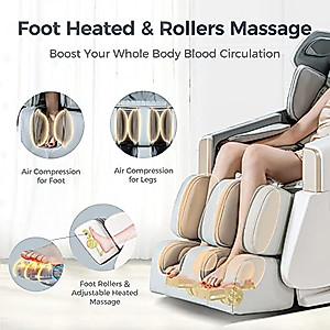 iBooMas SL Track Massage Chair, AI Voice Massage Chair Zero Gravity Full Body with Back and Foot Heating,Thai Stretching,Shortcut Key,Auto Scan,Negative Ions,Foot Rollers(White) R8603