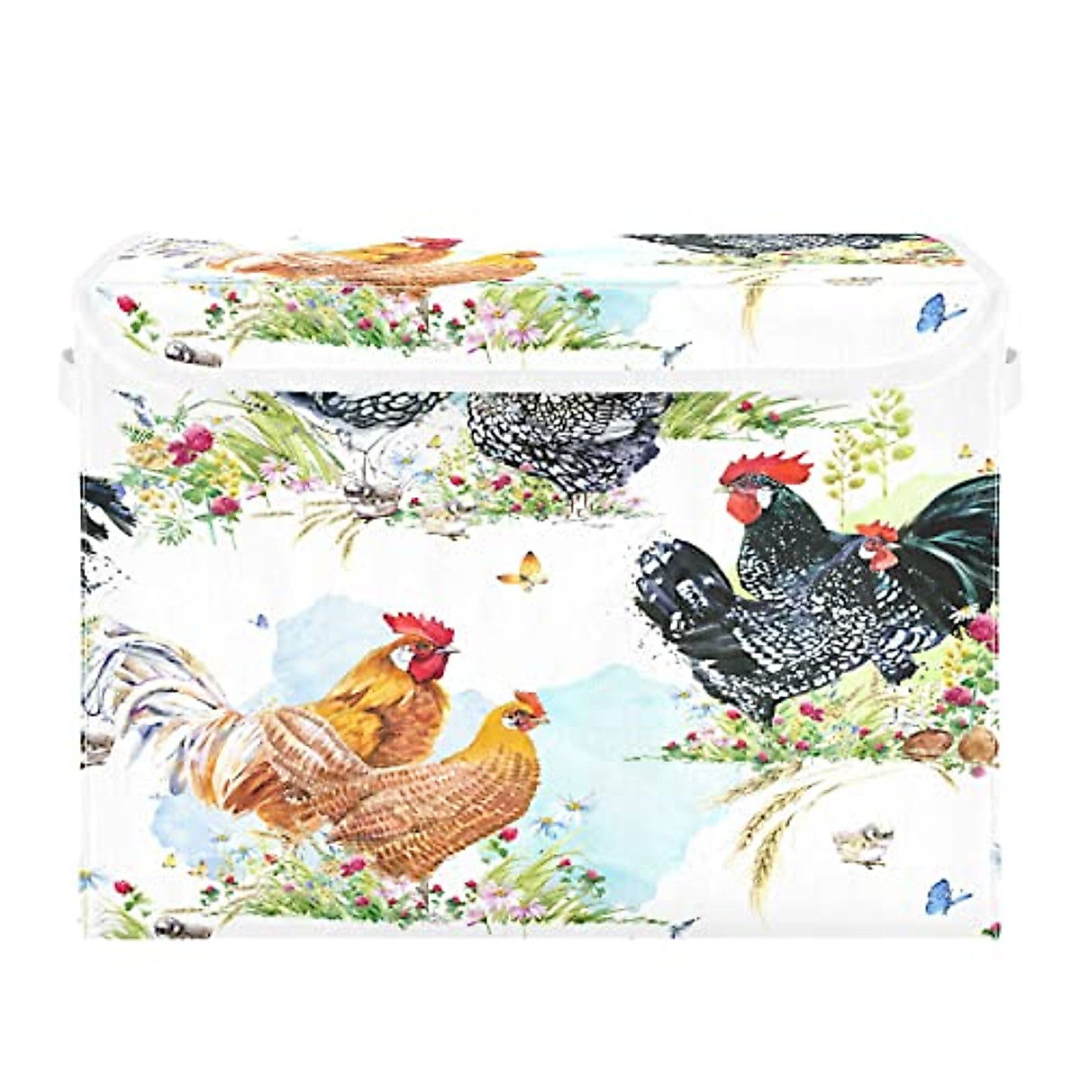 Kigai Rooster Pattern Storage Bins with Lids and Handles 17x13x12 In Foldable Fabric Storage Basket Toys Clothes Organizer for Shelves Closet Home Bedroom Office