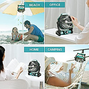 CONBOLA Portable Battery Operated Fan with LED Lantern, 10400mAh Outdoor Small Rechargeable Quiet Camping Fan, Personal Desk Fan Cooling Table Fan with Hanging Hook for Tent,Bedroom, Office(Green)