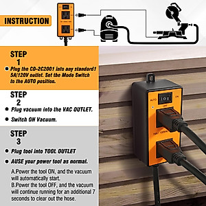 CHAOSEND Automatic Vacuum Switch Allows Power Tool/Table Saw to Turn Vacuum Cleaners/Accessories On and Off, Turn-On Delay Prevents Circuit Overloads Shop Dust Collector Off Delay