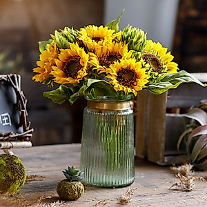 Decpro Artificial Sunflower Bouquets, 9 Heads Realistic Silk Sunflowers for Home Hotel Office Wedding Party Garden Decoration, DIY Floral Arrangement, Centerpieces(Pack of 2)