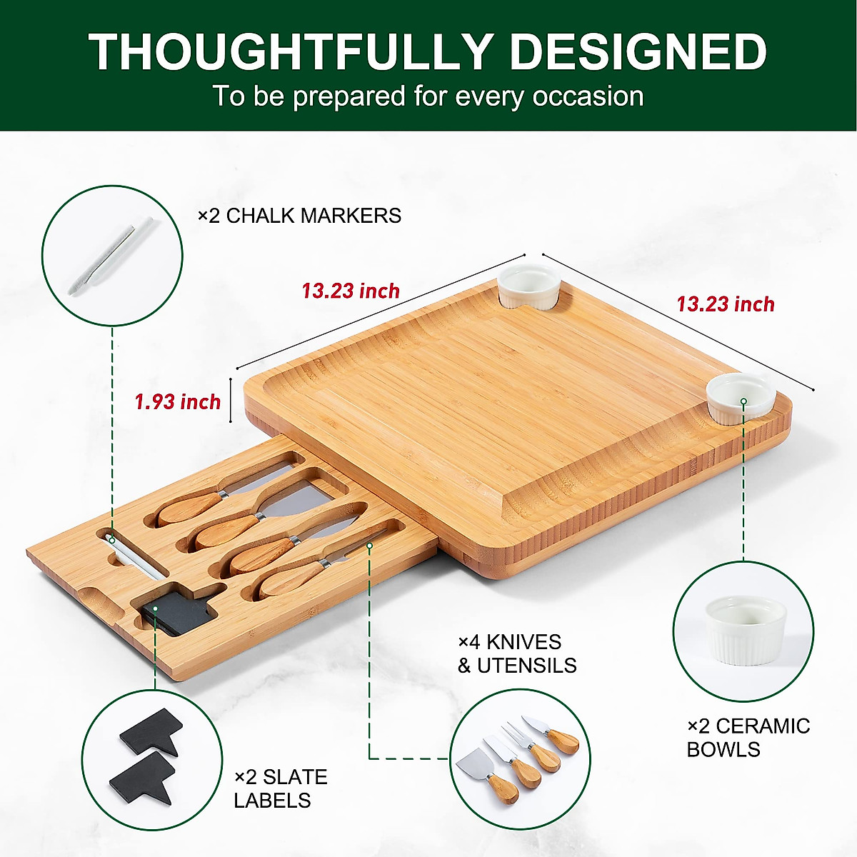 Greenual Extra Large Charcuterie Boards, Bamboo Cheese Board and Knife Set, Charcuterie Board Set and Cheese Tray Platter - House Warming Gifts New Home, Gifts for Couple, Bridal Shower Gift for Women