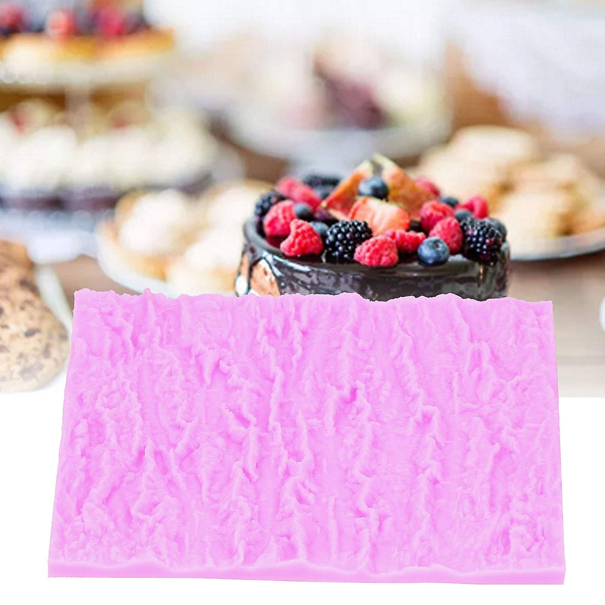 Tree Bark Texture Silicone Mould Cake Fondant Lace Mould Imprint Mat Decorating Supplies for Cakes Fudge Biscuits Candies Chocolate (7.2x6.0x0.4in Pink)(pink)